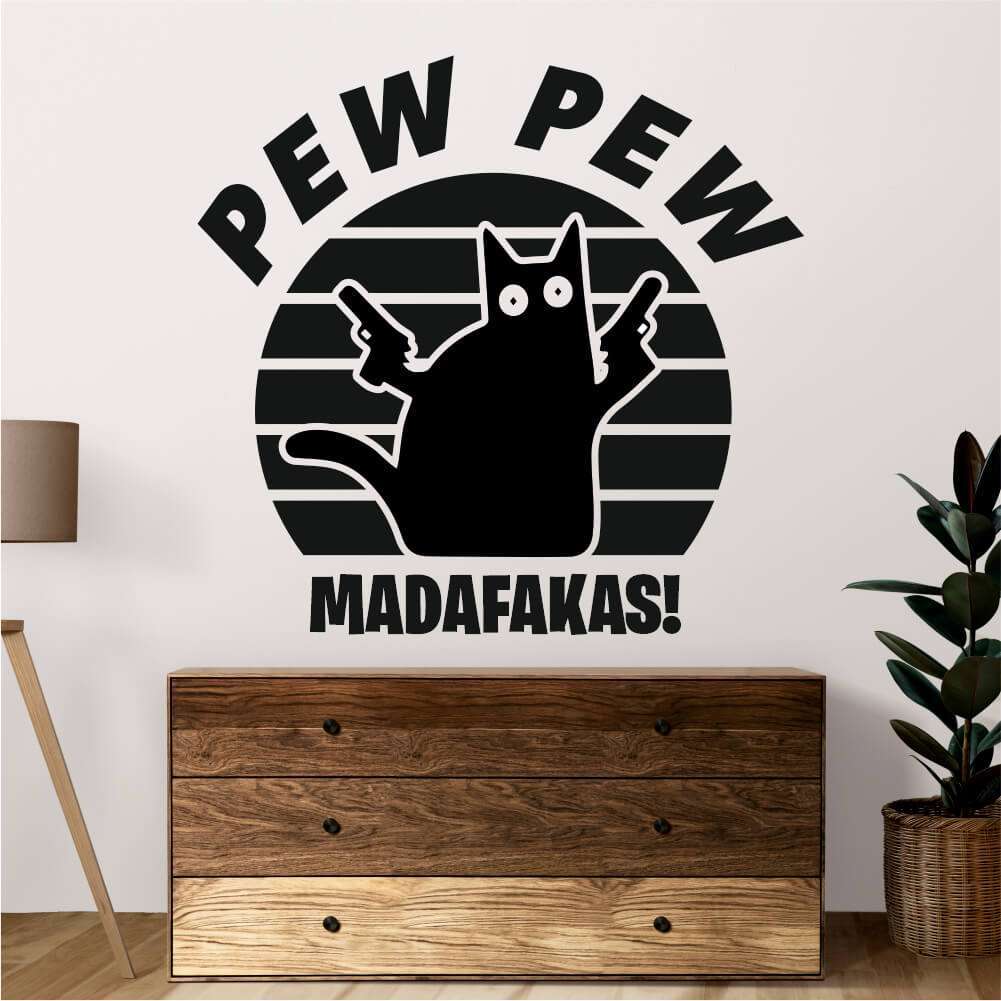 Sticker perete siluetă - Cat PEW PEW MADAFAKAS! • WallSign