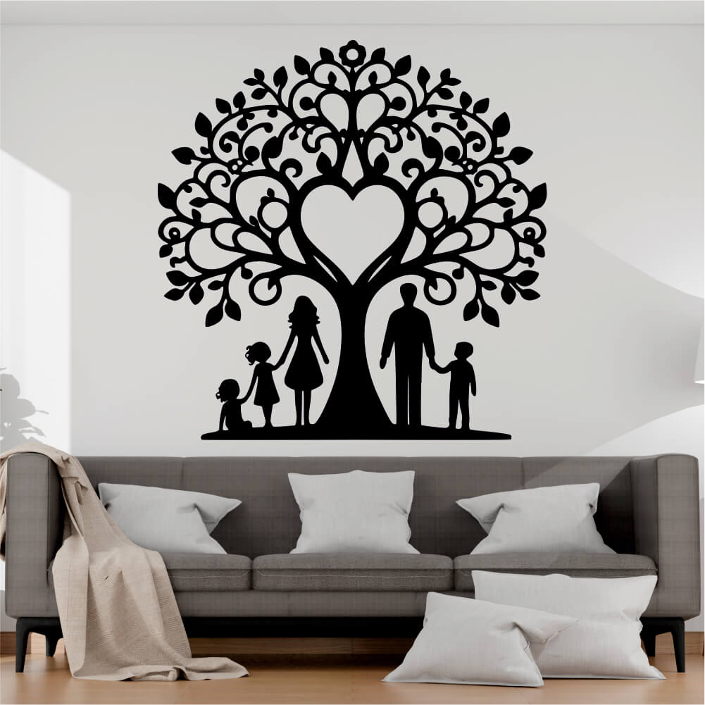 Sticker perete siluetă - Copac cu Familie • WallSign