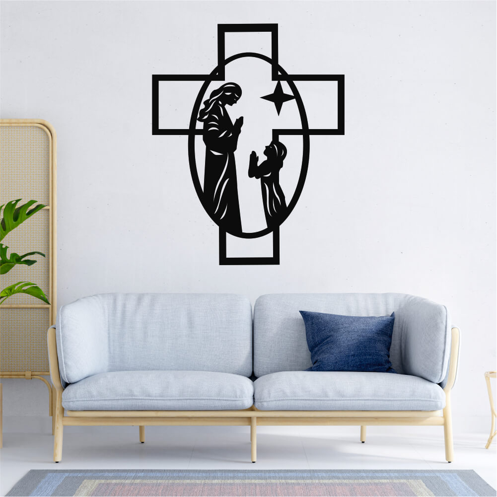 Sticker perete siluetă - Cruce cu Iisus și Sfânta Maria • WallSign