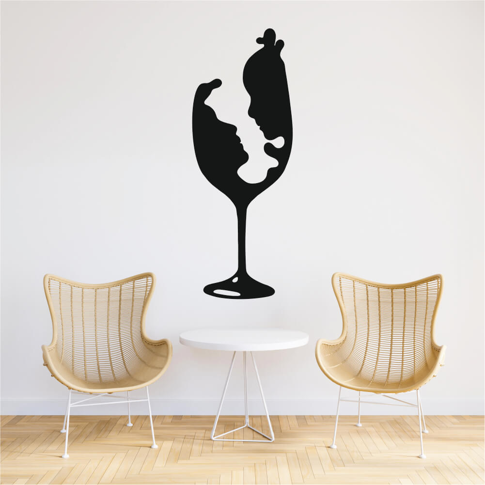 Sticker perete siluetă - Pahar vin Chip Bărbat și Femeie • WallSign