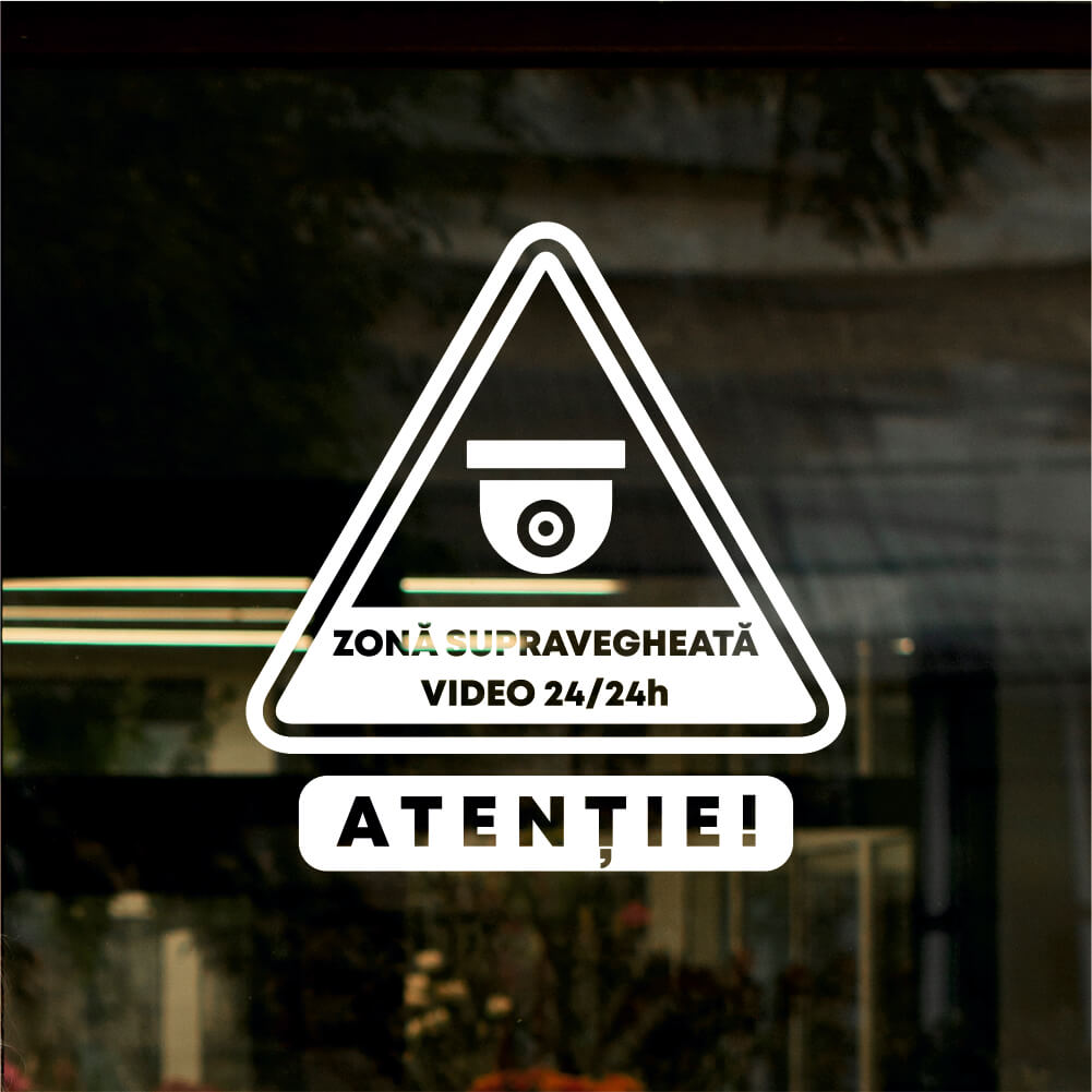 Sticker siluetă - Indicator ATENȚIE ZONĂ SUPRAVEGHEATĂ VIDEO 24/24h ...