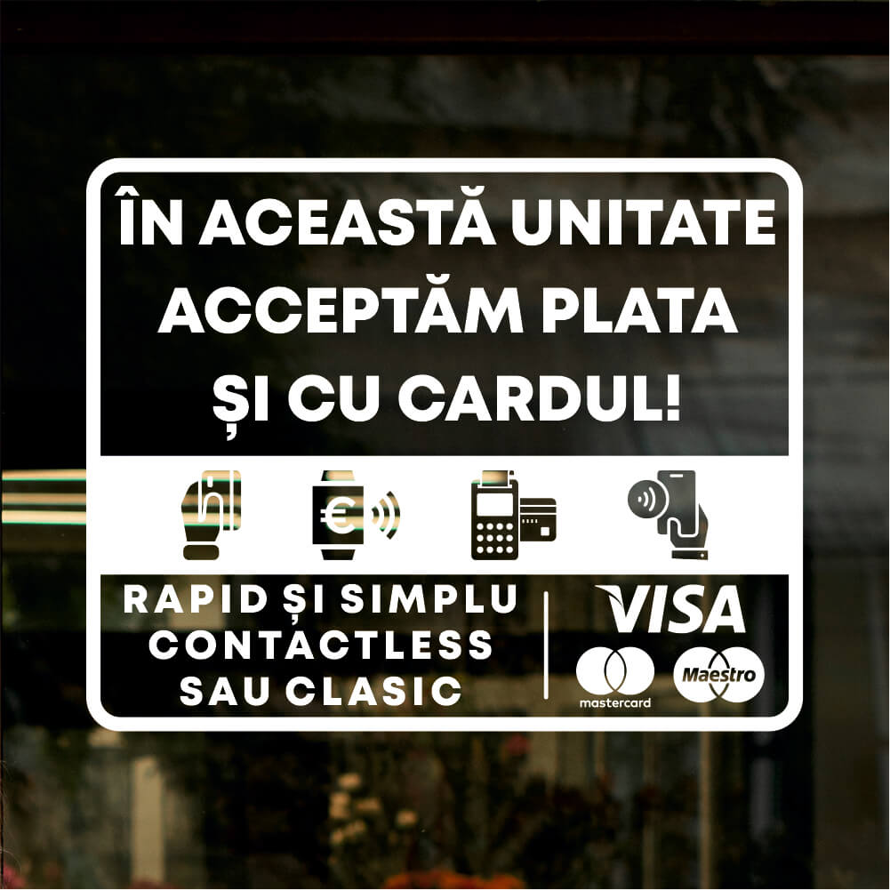 Sticker siluetă vitrină geam - Acceptăm plata cu cardul • WallSign
