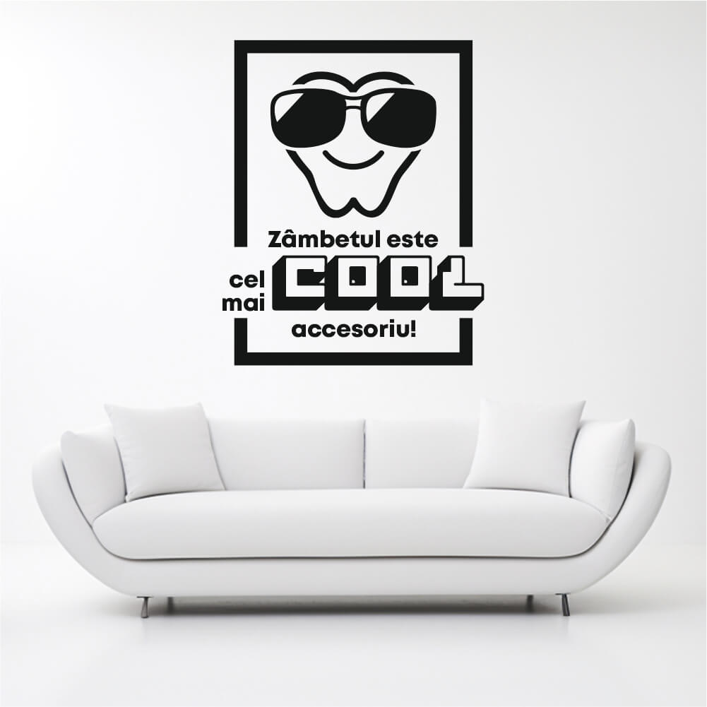 Sticker perete siluetă – Dinte - Zâmbetul este cel mai cool accesoriu ...