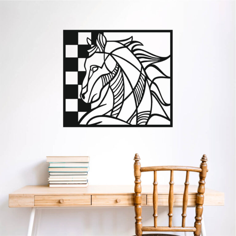 Sticker perete siluetă – Cal cu șah • WallSign