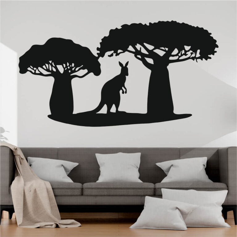 Sticker perete siluetă – Cangur între baobabi • WallSign